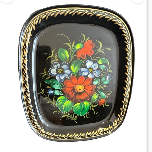 Dining | Small Russian Toleware Metal Tray Flowers Russia Folk Art ...